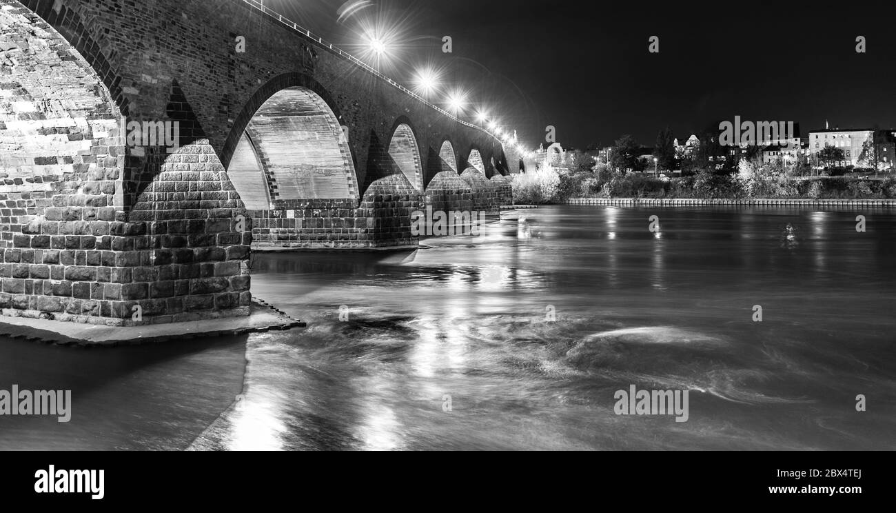 Baldwin Bridge, German: Balduinbrucke. Medieval stone bridge in Koblenz ...