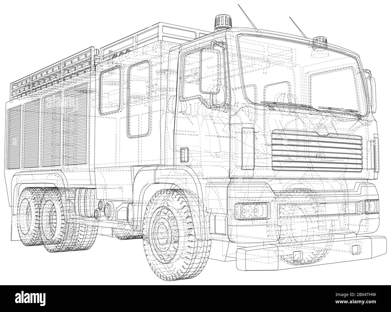 Wire-frame Fire truck. Fire Engine Vector Illustration of car. The ...
