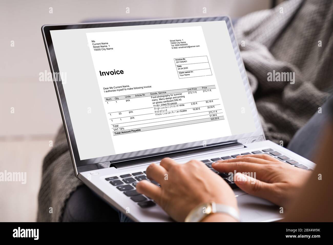 Online Invoice Management. Young Accountant Doing Audit Stock Photo - Alamy
