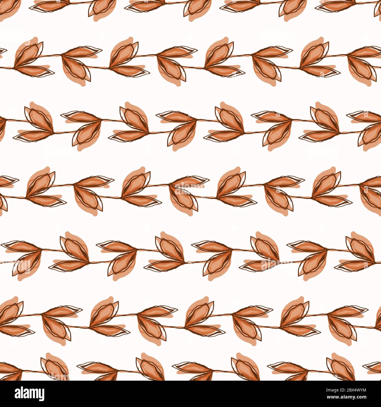 Watercolor Leaf Stem Vector Seamless Pattern. Drawn Leaves Stripe Hand ...