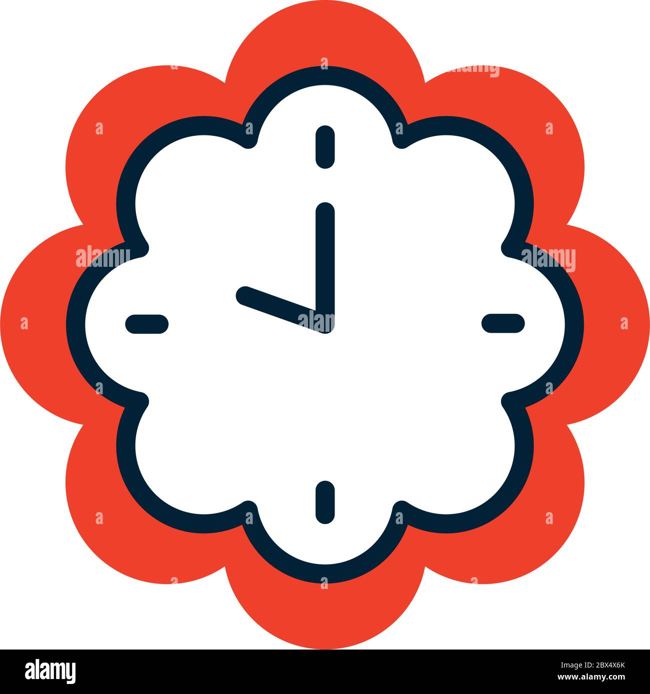clock in flower shape icon over white background, half line half color ...