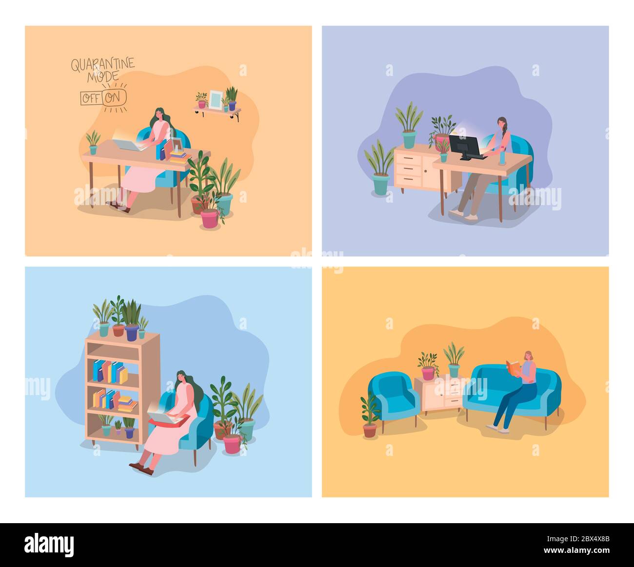 Woman doing activities at home design of Stay at home theme Vector ...