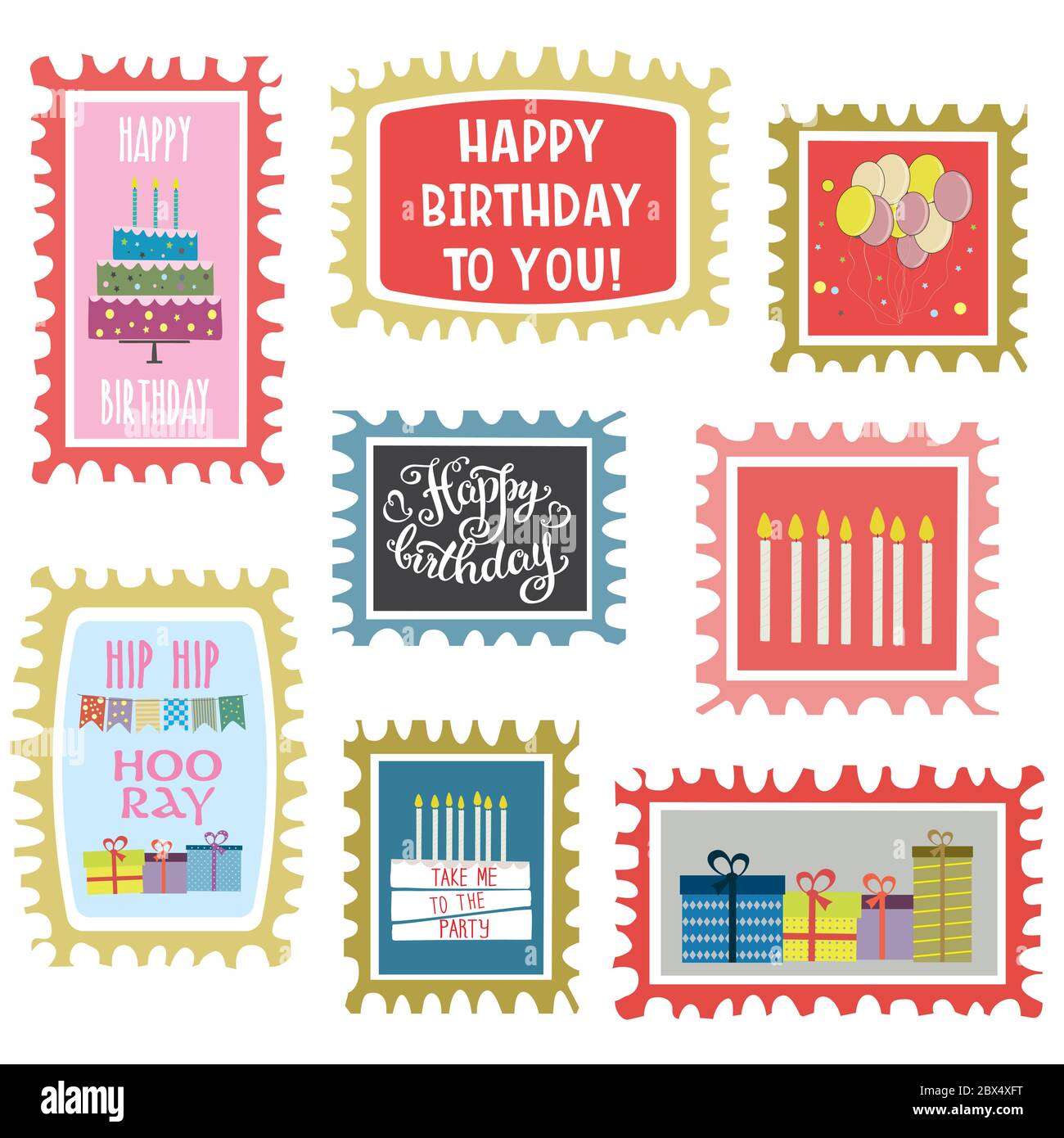 happy birthday mark set,hand drawn cards isolated on white background ...