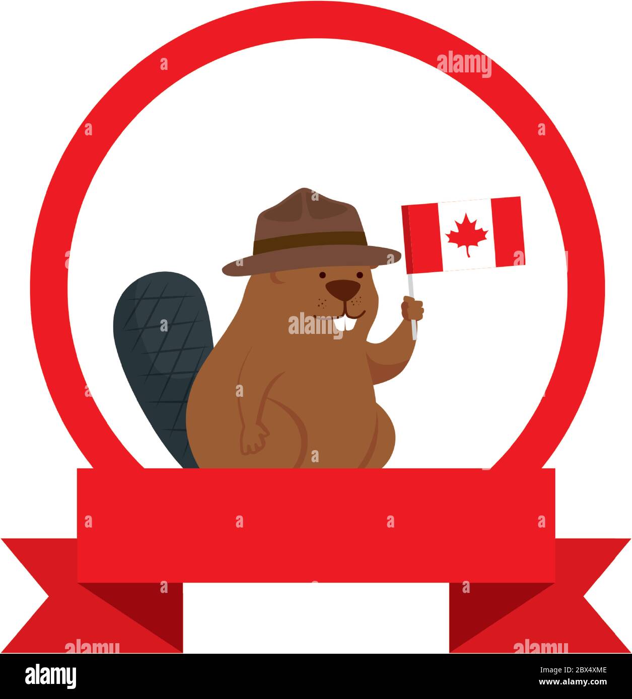 Canadian beaver with hat and flag of happy canada day vector design ...