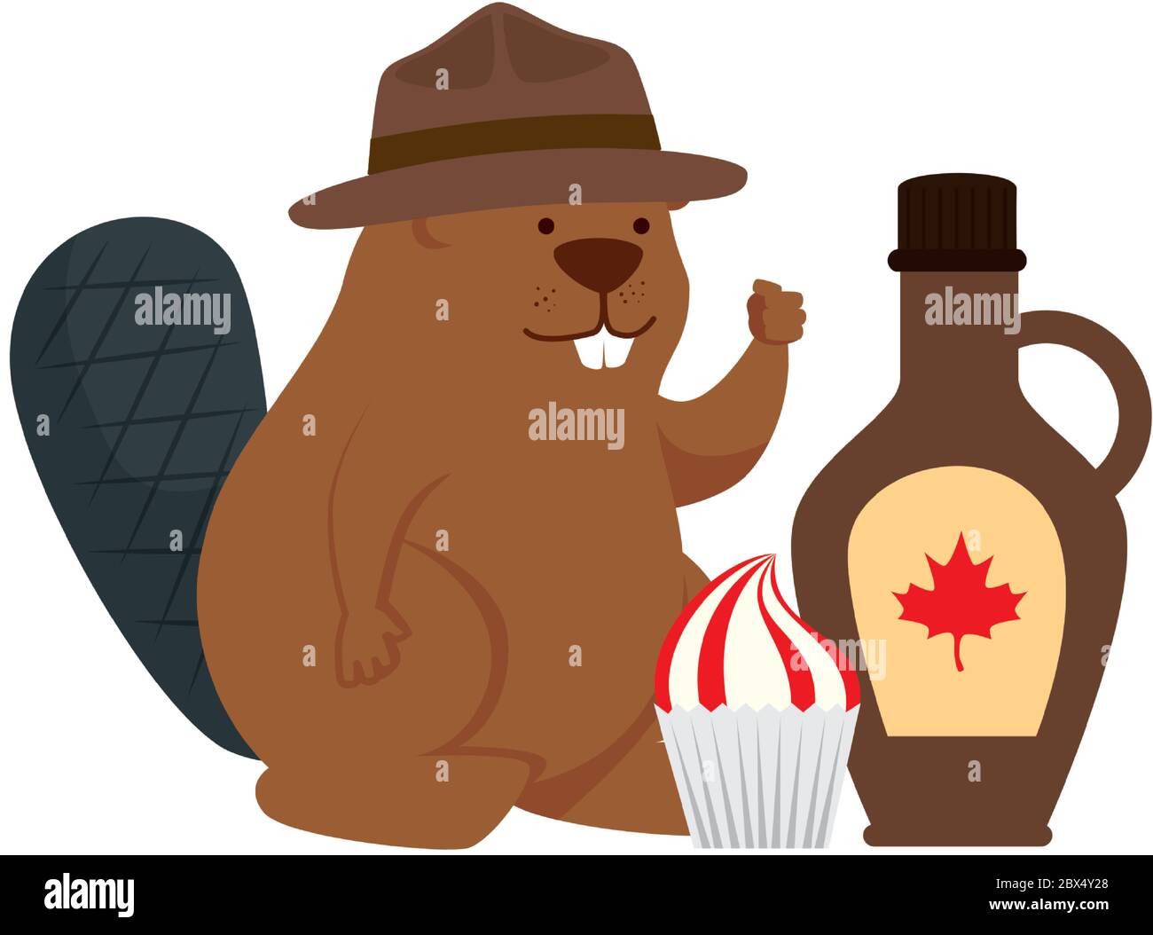 Canadian beaver with maple syrup of happy canada day vector design ...