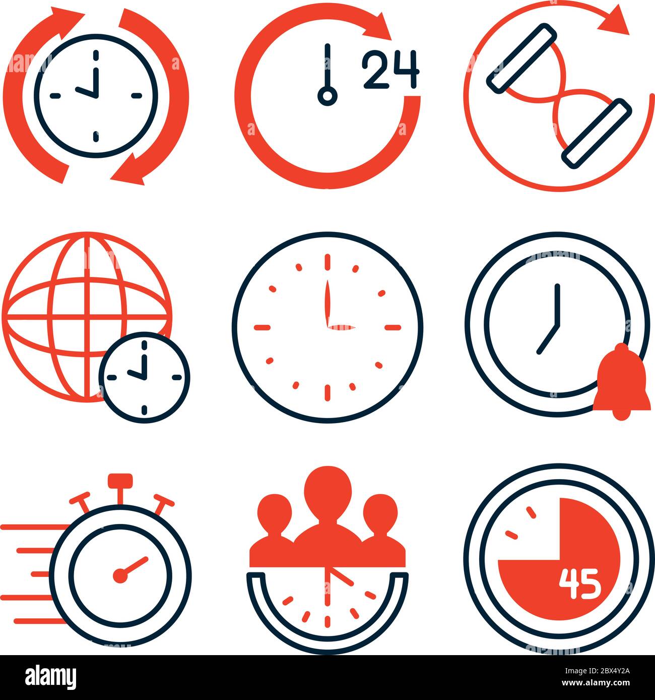 stopwatch and time icon set over white background, half line half color ...