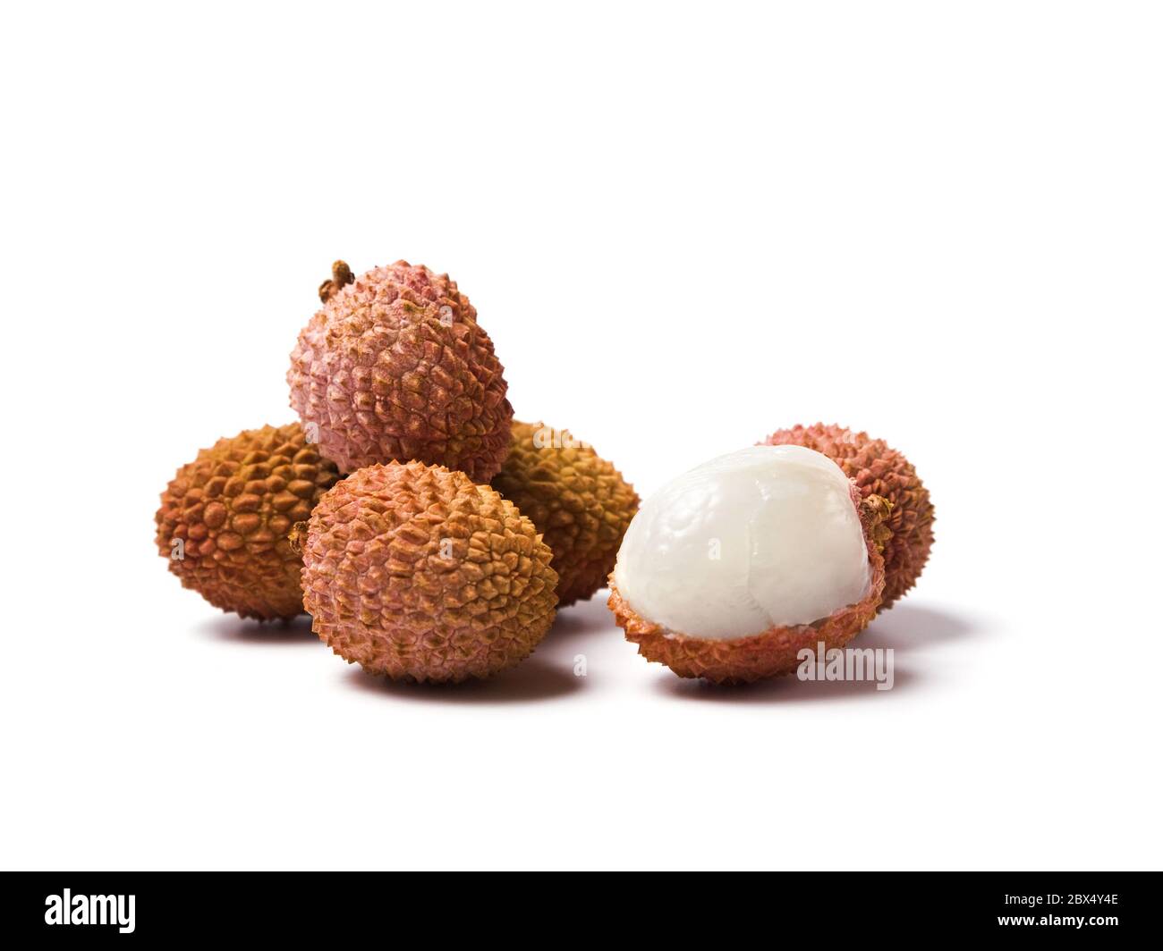 lychee fruits isolated on white background, one fruit half opened Stock ...