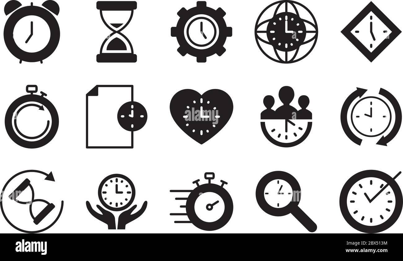 hourglass and time icon set over white background, silhouette style ...