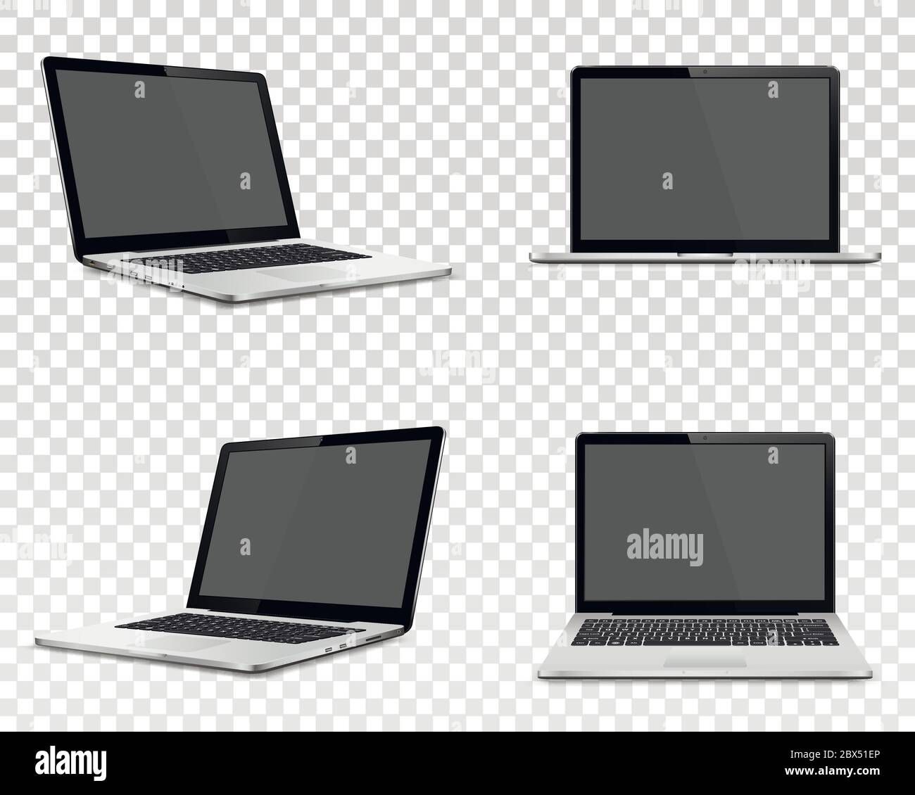 Laptop set isolated. Perspective, top and front view with blank screen ...