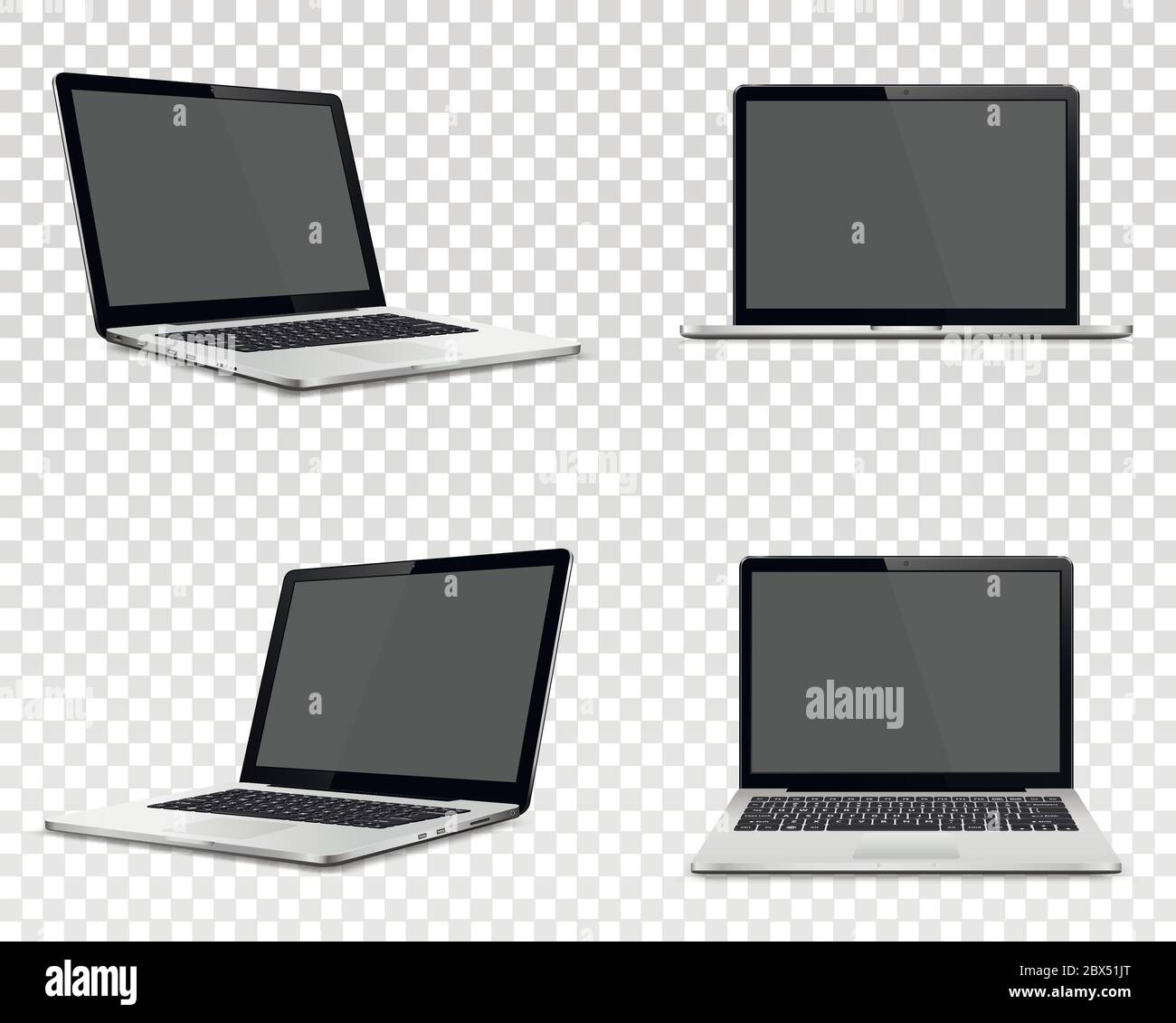 Laptop set isolated. Perspective, top and front view with blank screen ...