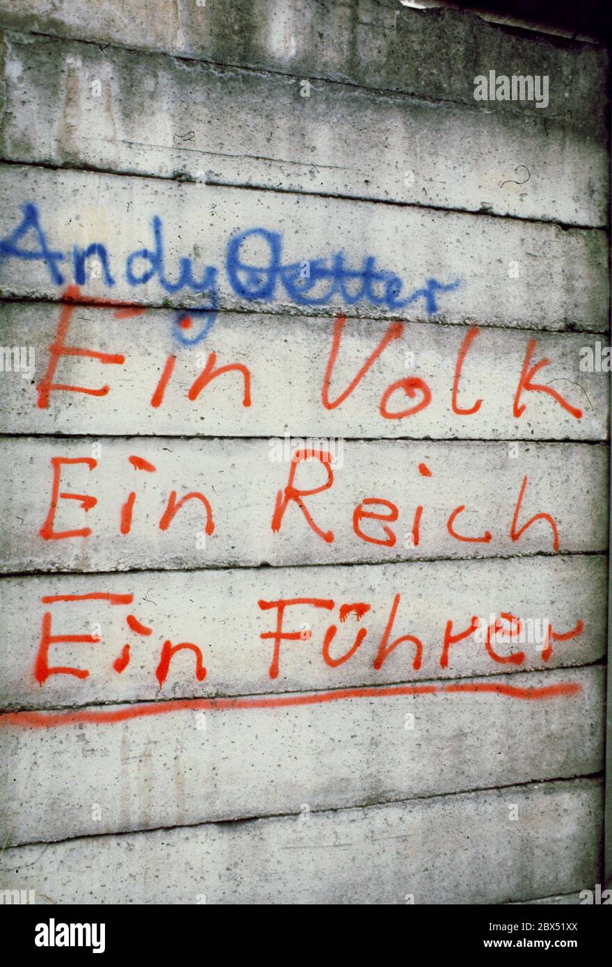 Berlin / Spandau / Rights / 1983 Nazi slogans at the wall - one people ...