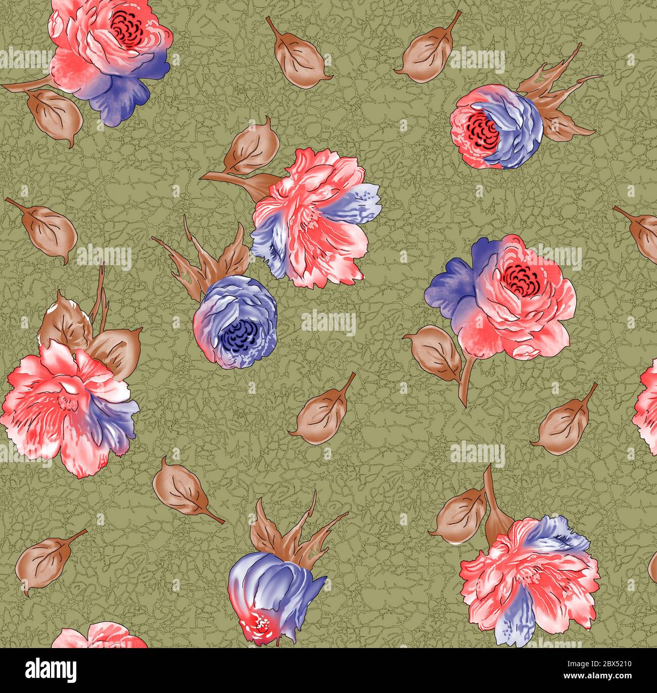Seamless pattern with spring flowers and leaves. Hand drawn background ...