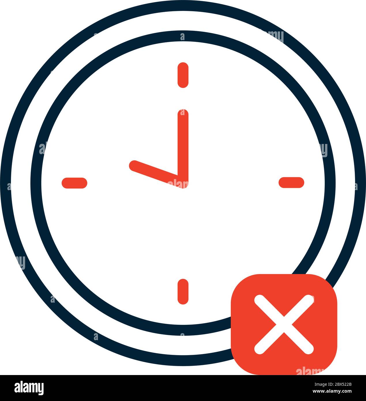 clock with cross icon over white background, half line half color style ...