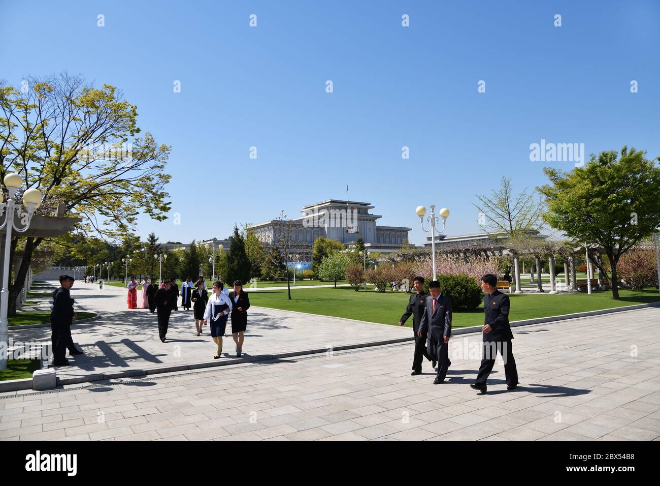 Pyongyang, North Korea - May 2, 2019: People walking in Kumsusan ...