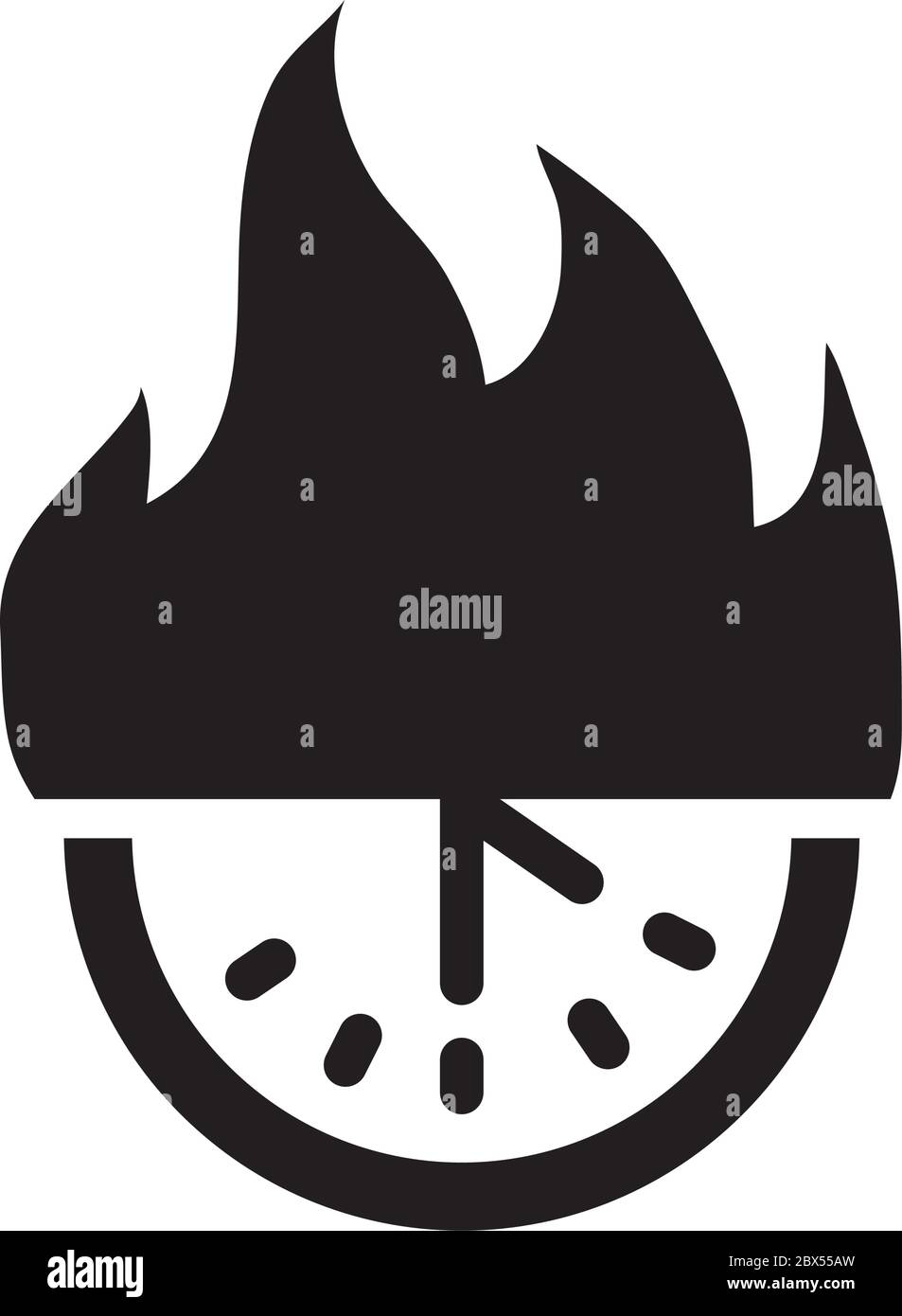 clock with flames icon over white background, silhouette style, vector ...
