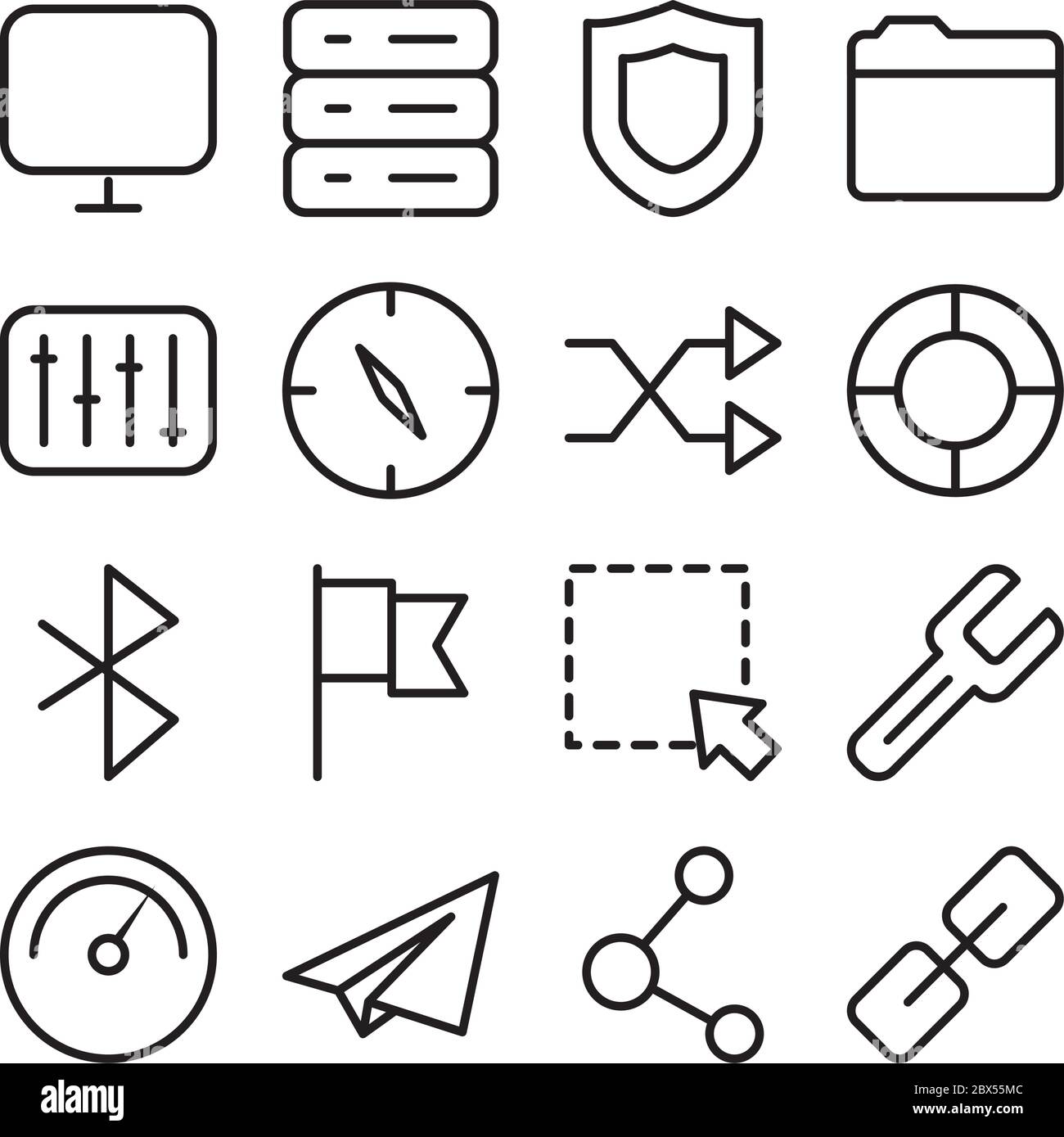 compass and ui or ux icon set over white background, line style, vector ...