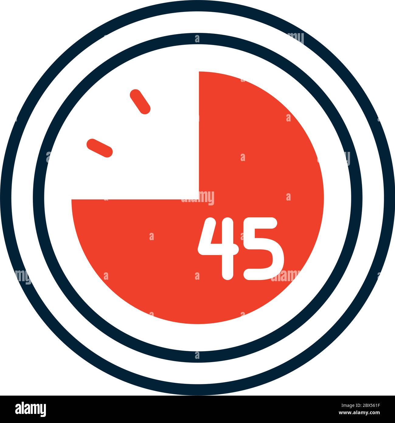 clock with 45 minutes over white background, half line half color style ...