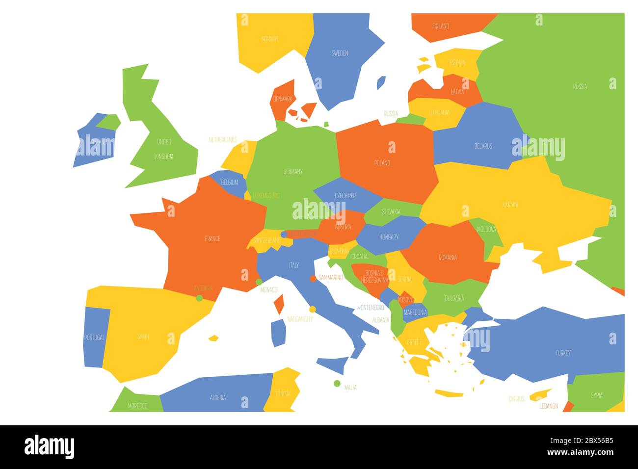 Political map of Central and Southern Europe. Simlified schematic ...