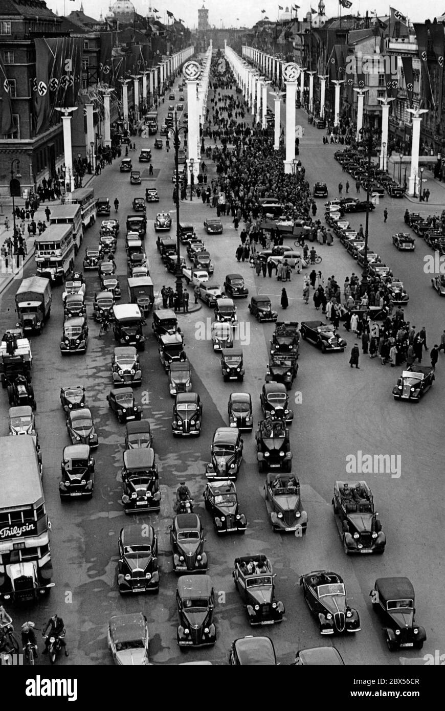 On the eve of Adolf Hitler's 50th birthday many swastika flags were ...