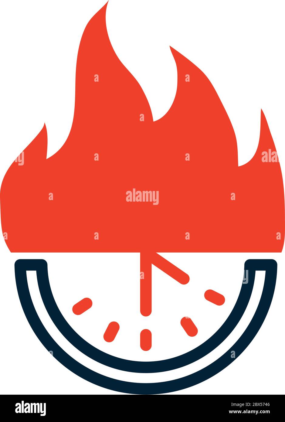 clock with flames icon over white background, half line half color ...