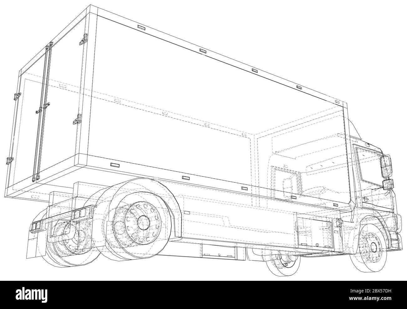 Commercial van freight. Vector illustration. Wire-frame line isolated ...