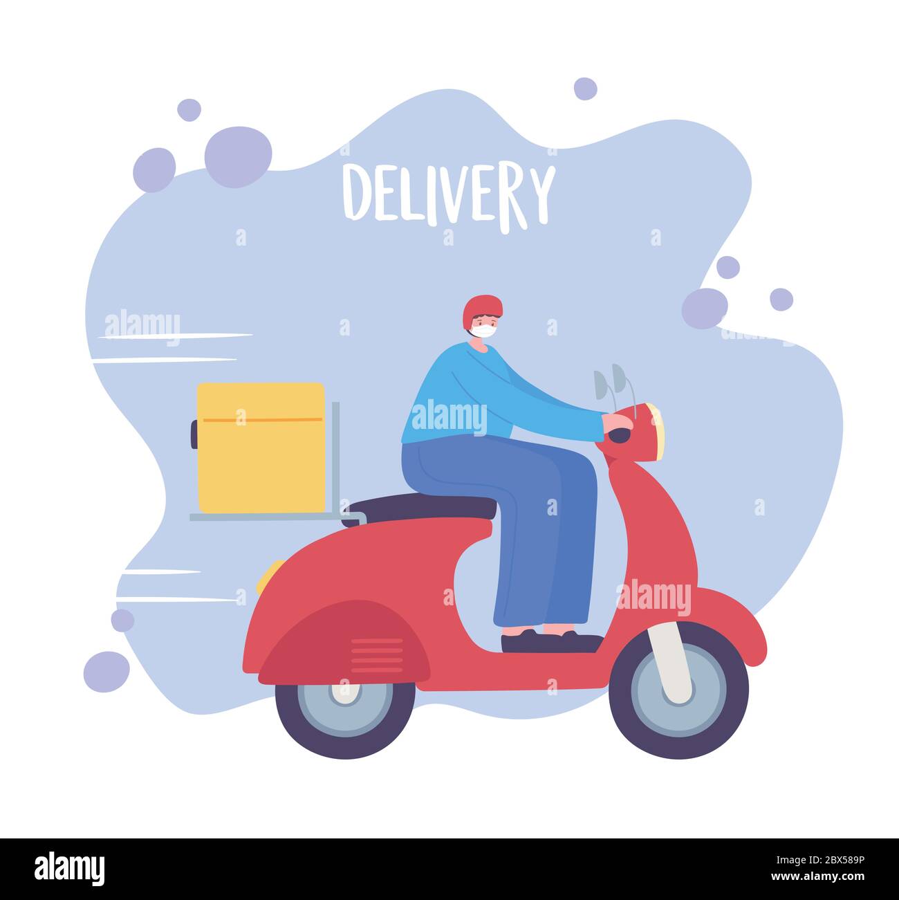 online delivery service, man with medical mask riding motorcycle, fast ...
