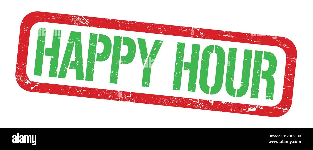 HAPPY HOUR green red rectangle stamp Stock Photo - Alamy