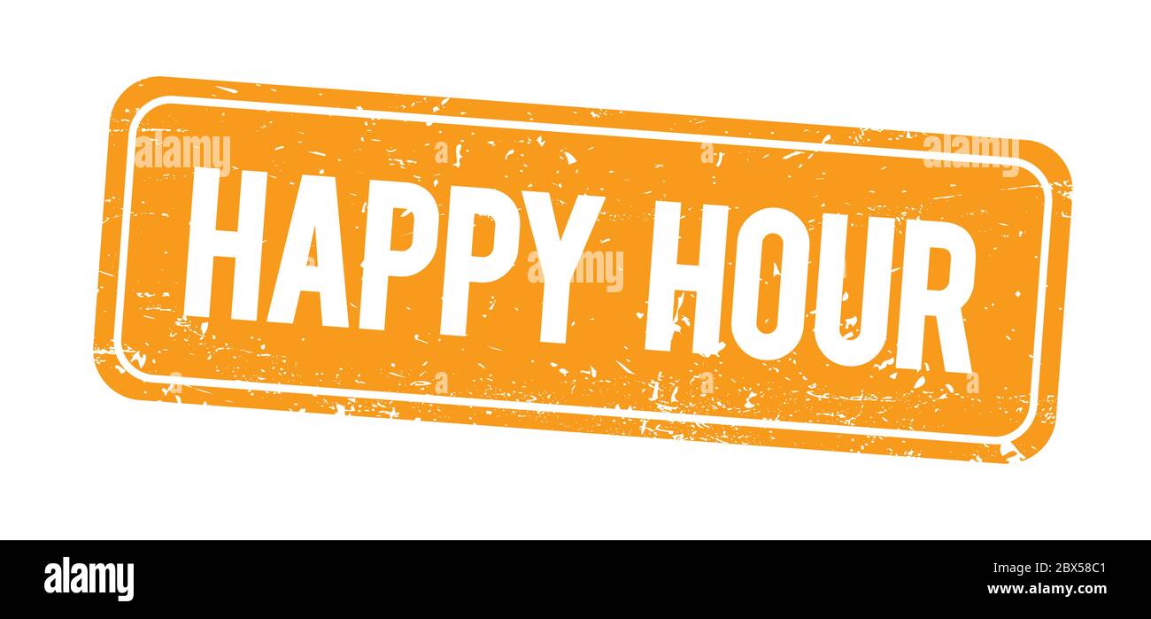 HAPPY HOUR orange stamp Stock Photo - Alamy