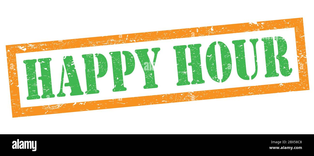 HAPPY HOUR green orange stamp Stock Photo - Alamy