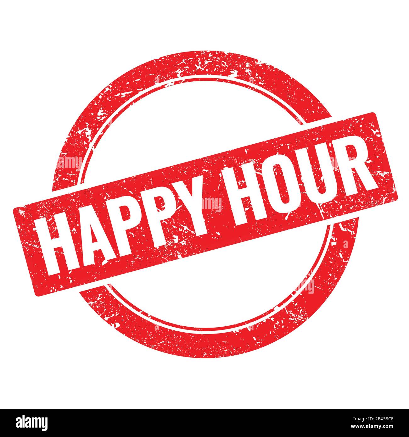 HAPPY HOUR red round stamp Stock Photo - Alamy