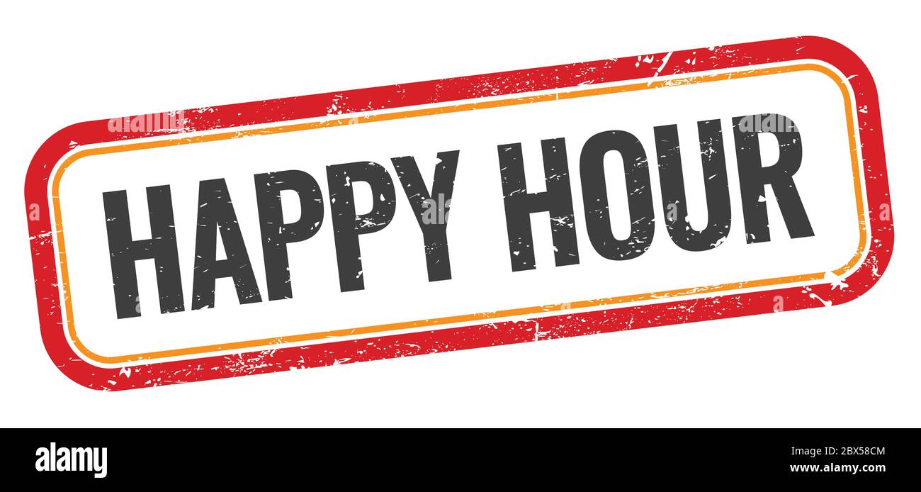 HAPPY HOUR red black rectangle stamp Stock Photo - Alamy
