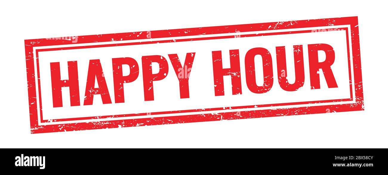 HAPPY HOUR red rectangle stamp Stock Photo - Alamy