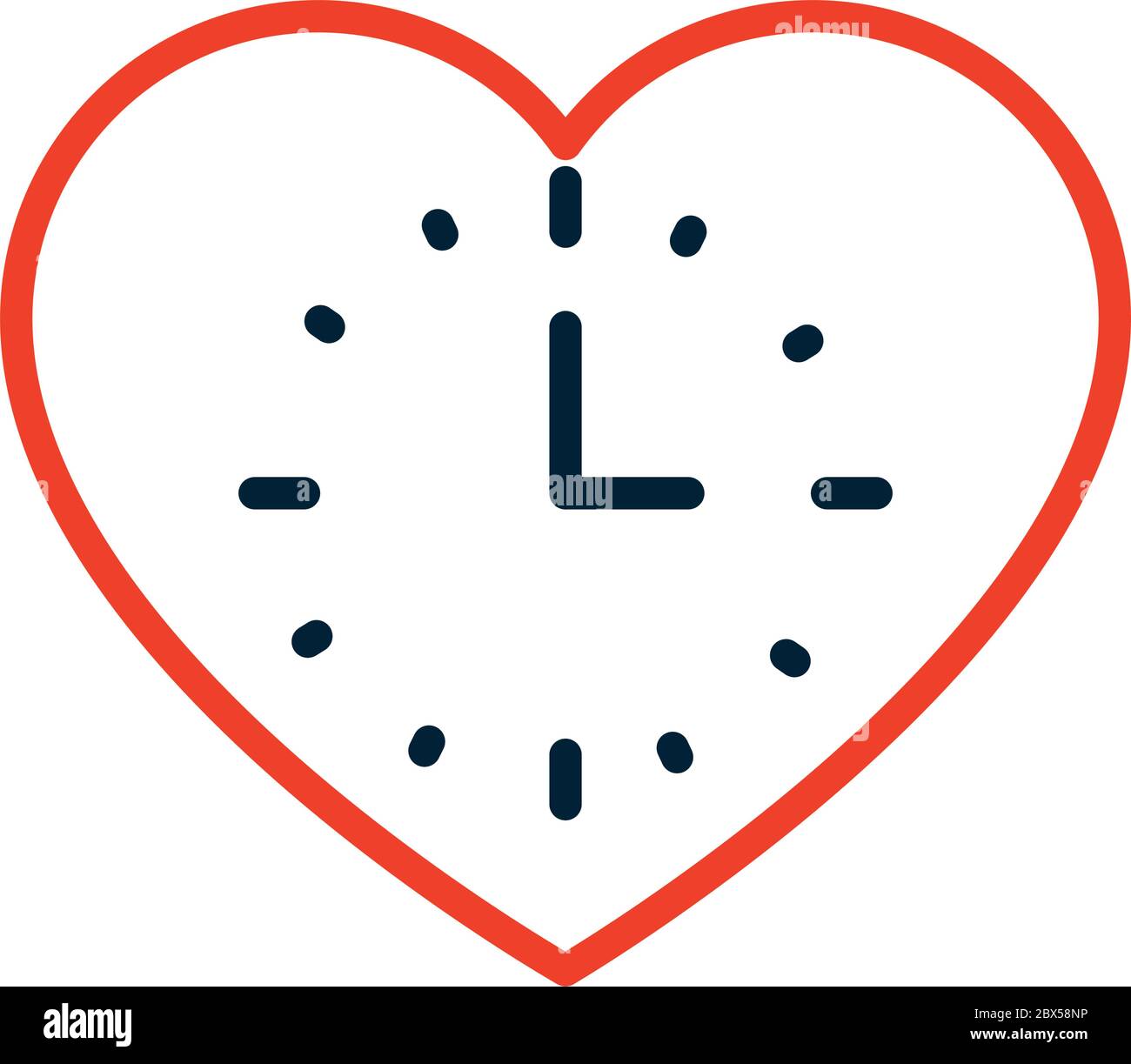 clock in heart shape icon over white background, half line half color ...