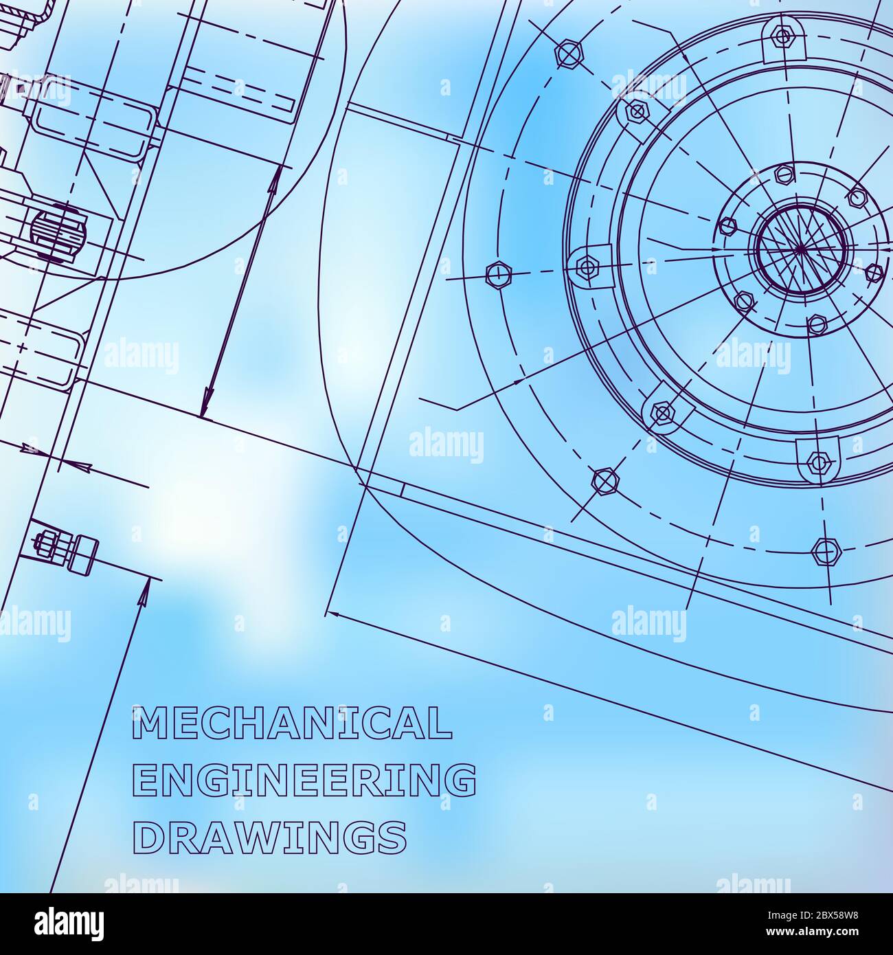 Blueprint. Vector engineering illustration. Blue background. Instrument ...