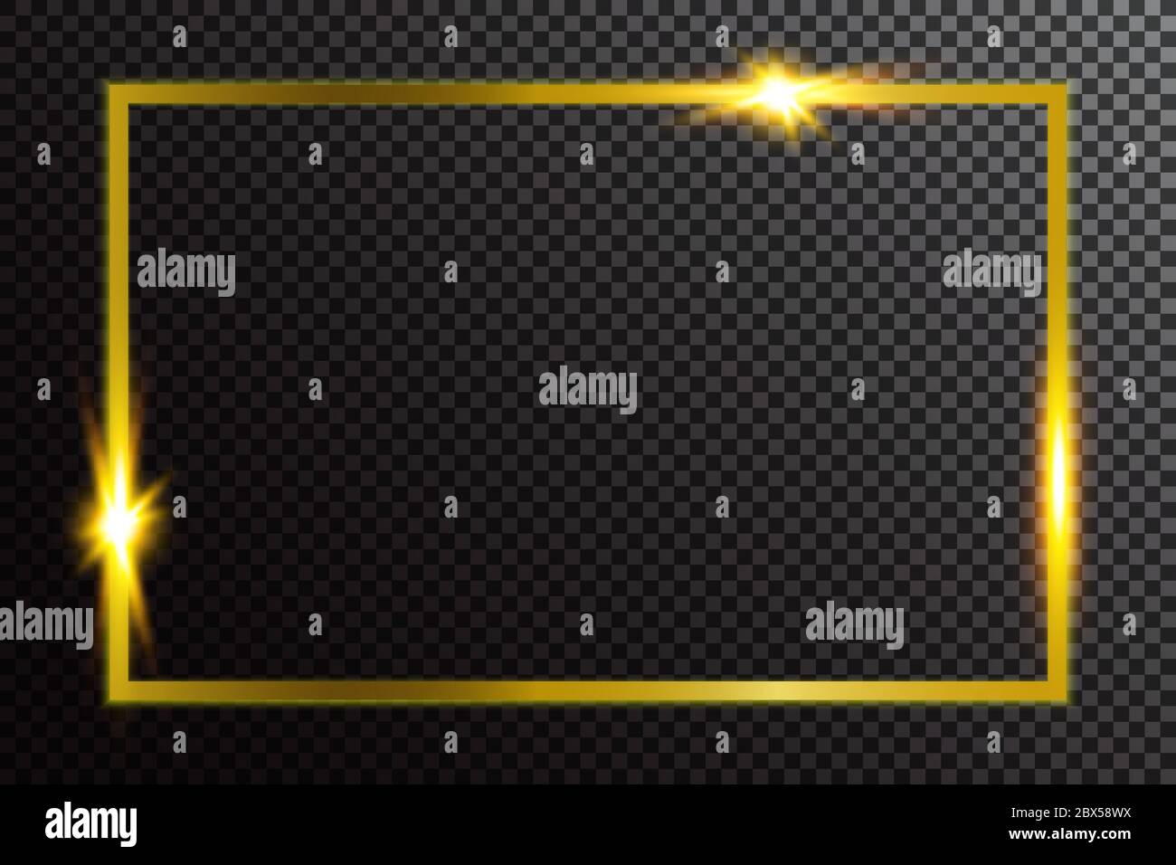 Shiny glowing gold frame on dark transparent background Stock Vector ...