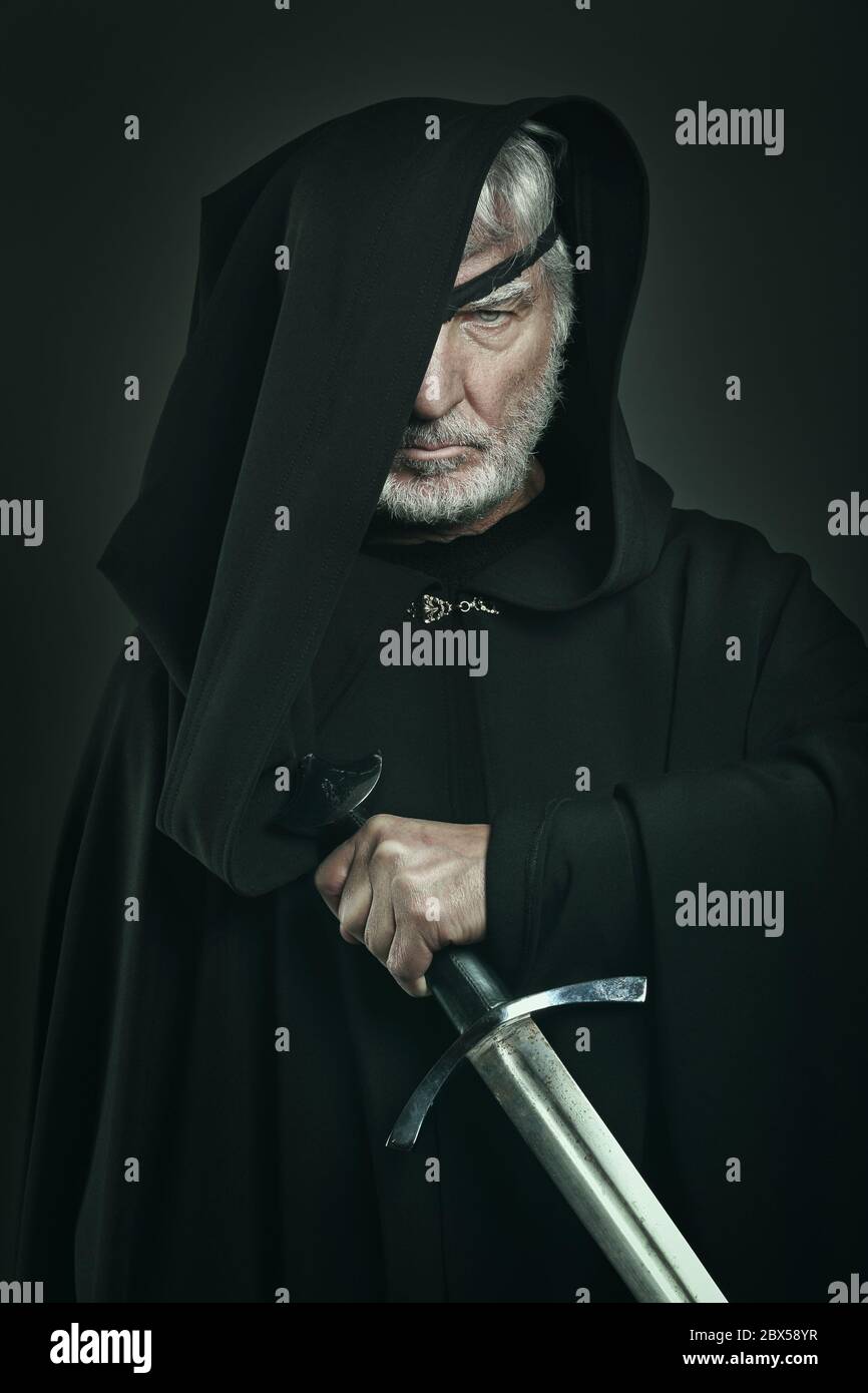 Old one eyed warrior with sword . Fantasy and mythology Stock Photo - Alamy