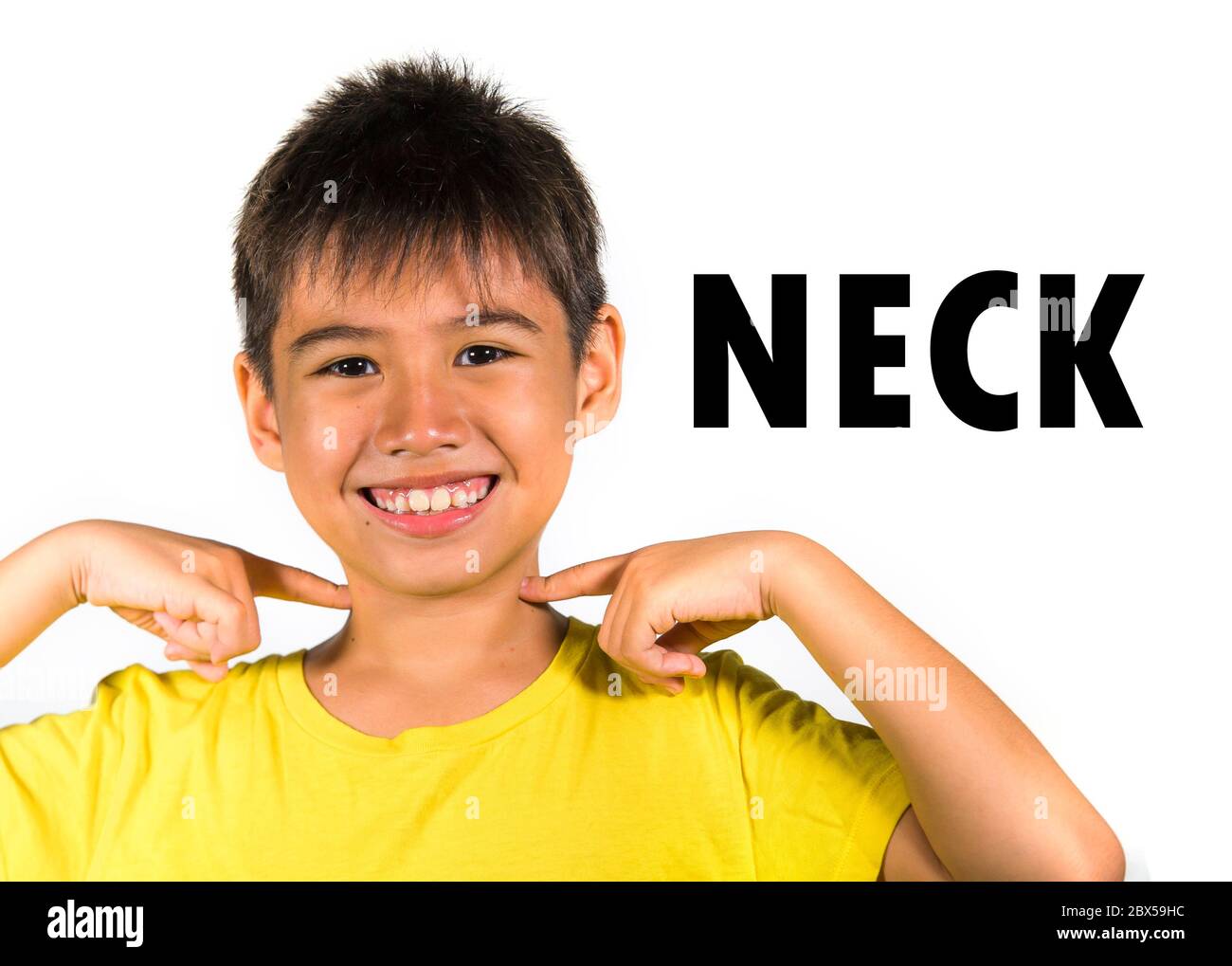 English language learning card child pointing with fingers to his ... English language learning card child pointing with fingers to his ...
