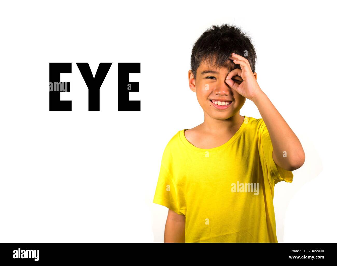 English language learning card with portrait of 8 years old child ... English language learning card with portrait of 8 years old child ...