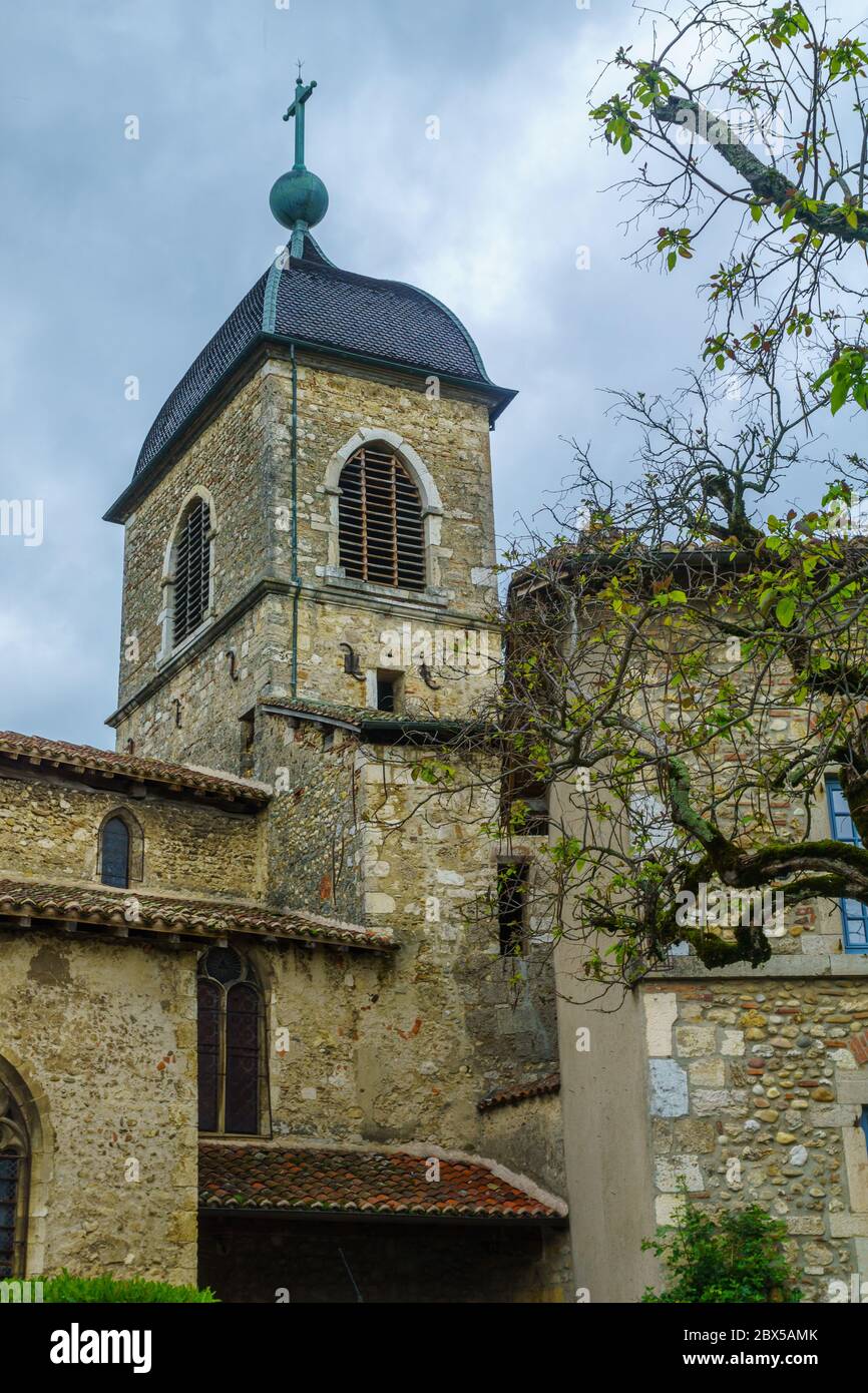 View of the old church, in the medieval village Perouges, Ain ...