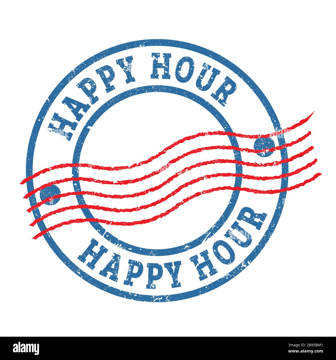 HAPPY HOUR blue red round stamp Stock Photo - Alamy