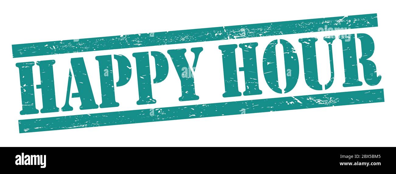 HAPPY HOUR blue stamp Stock Photo - Alamy