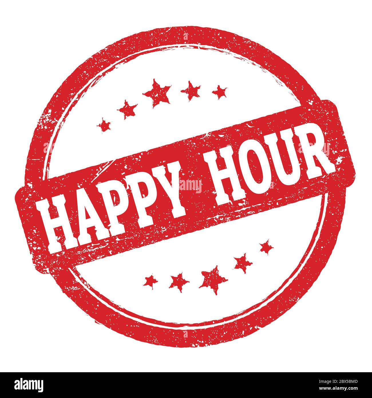HAPPY HOUR red round stamp Stock Photo - Alamy