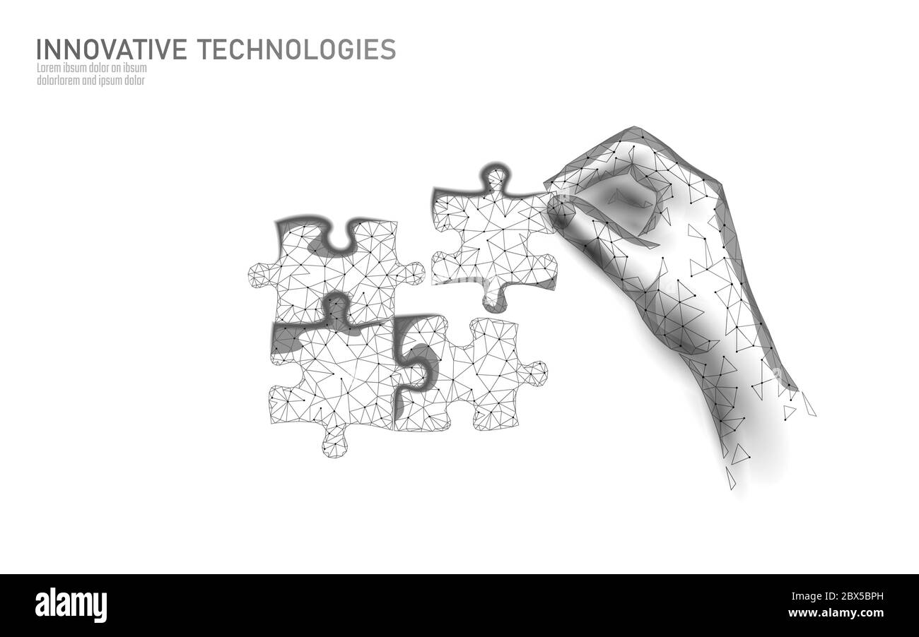 3D puzzle pieces joined together. Teamwork business concept. Creative idea problem solution ...