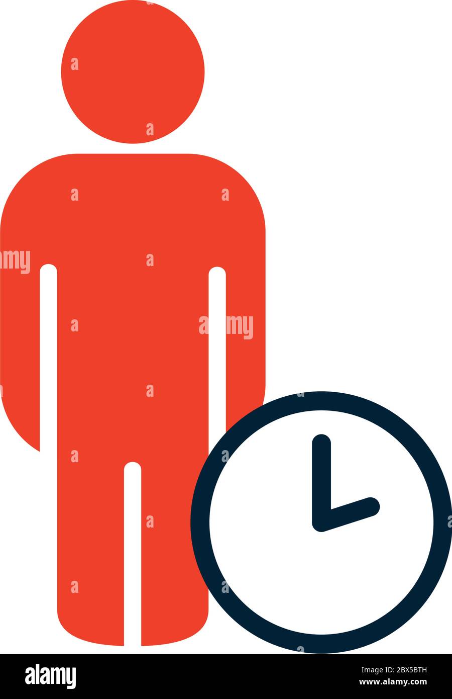 pictogram man with clock icon over white background, half line half ...