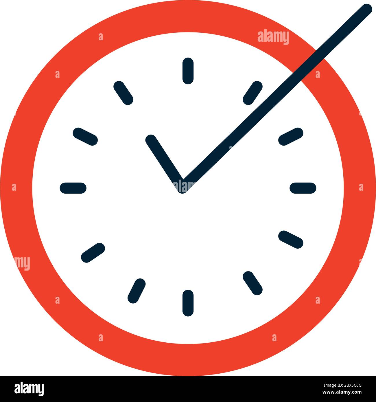 check mark on clock icon over white background, half line half color ...