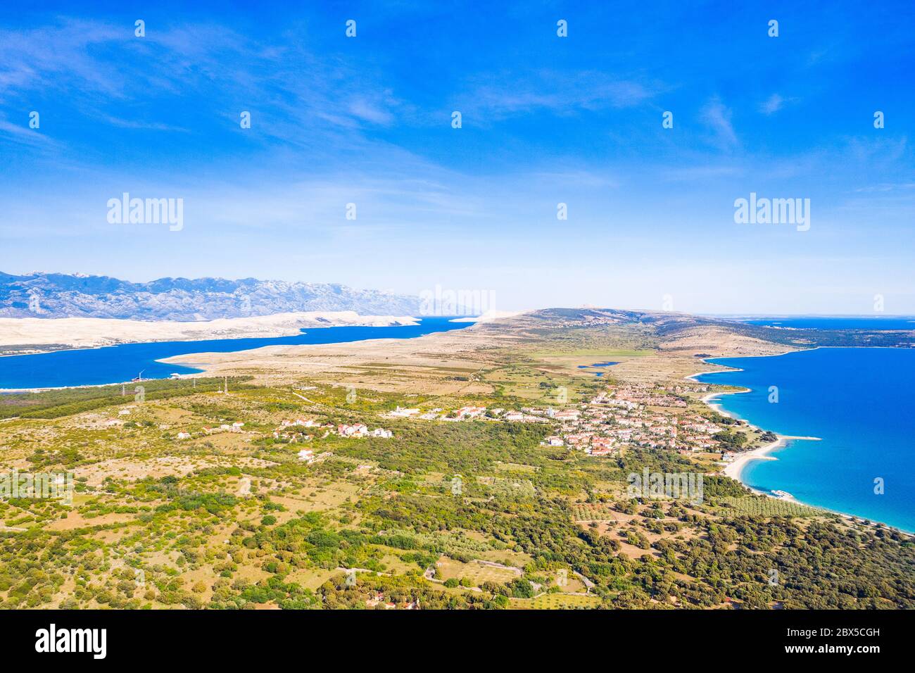 Croatia, beautiful Dalmatian coast, green side of the island of Pag ...