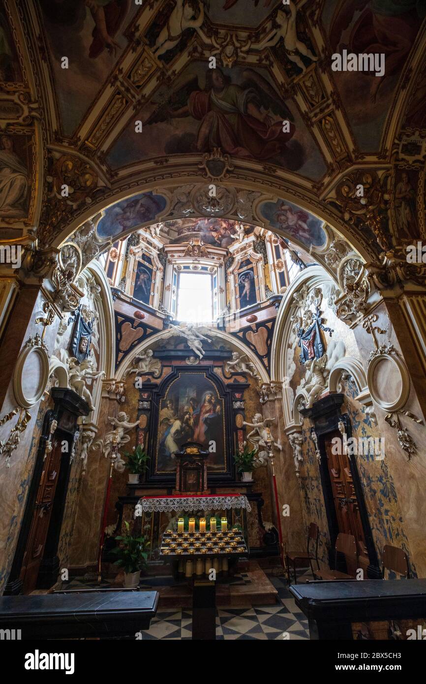 Church inside at pilgrimage village of Santa Maria del Monte on Sacro ...
