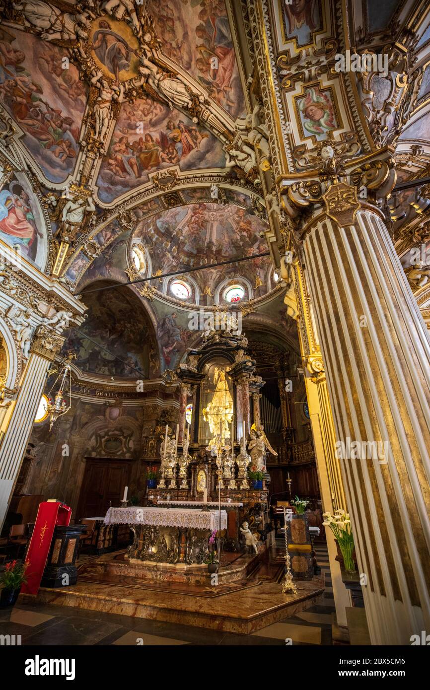 Church inside at pilgrimage village of Santa Maria del Monte on Sacro ...