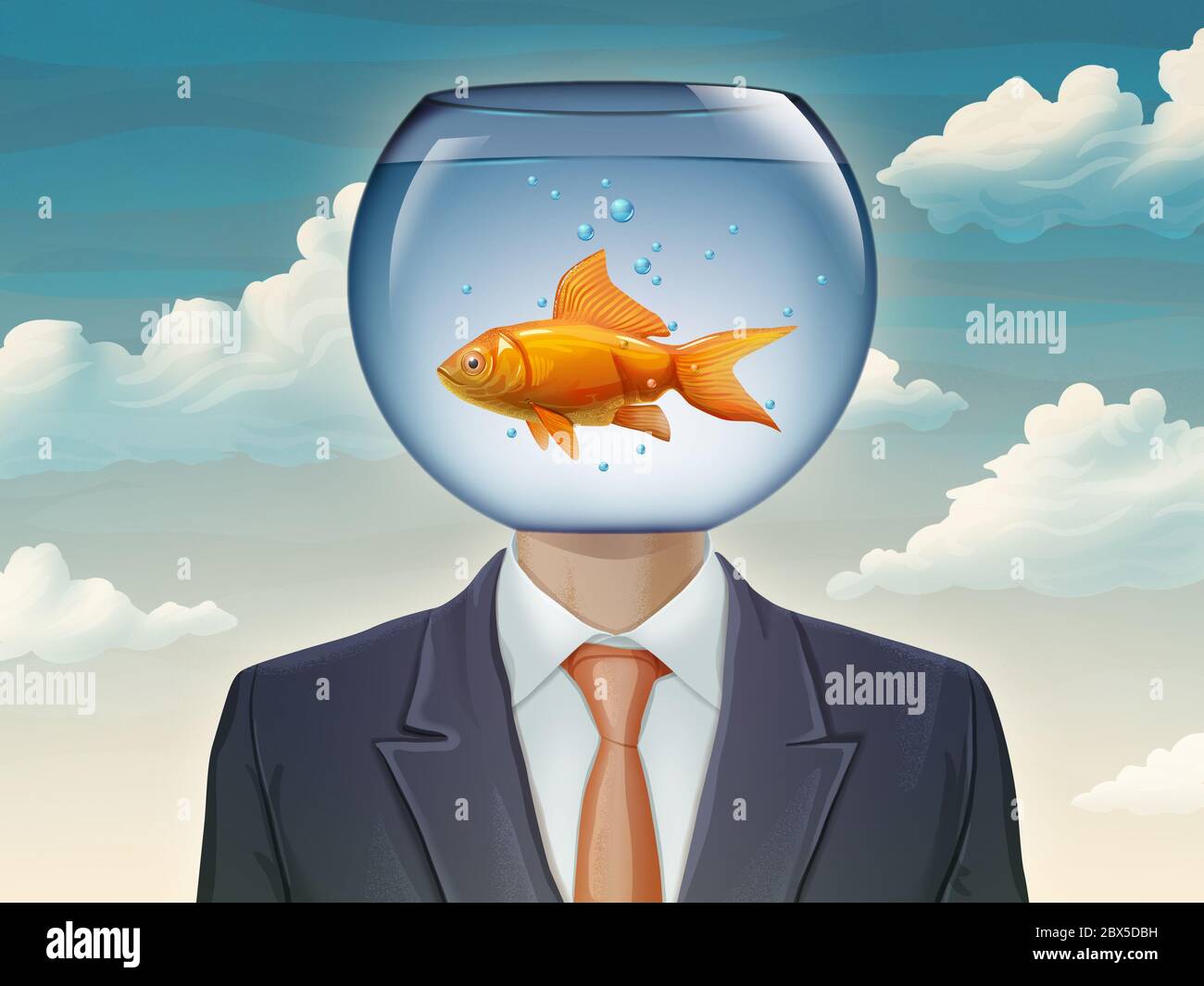 Businessman with a fishtank as his head. Digital illustration Stock ...
