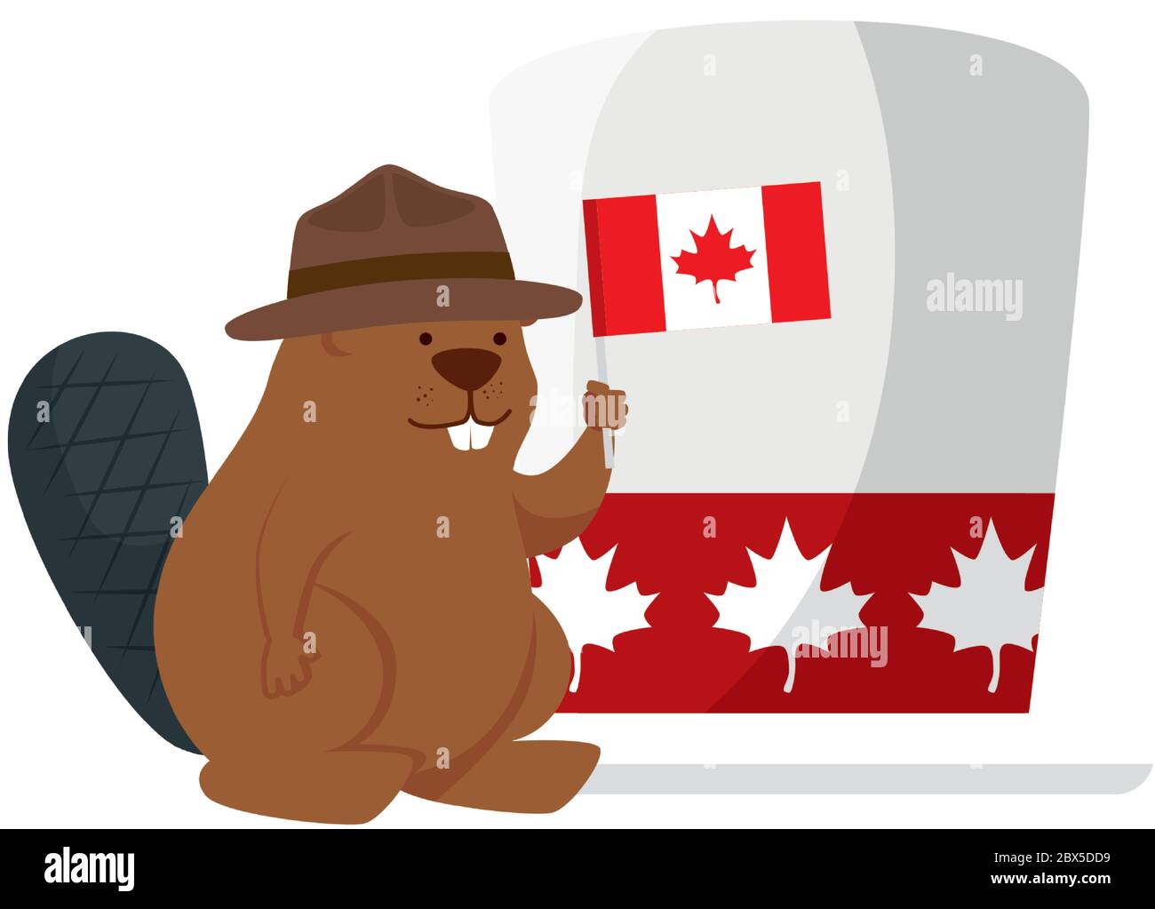 Canadian hat and beaver with flag of happy canada day vector design ...